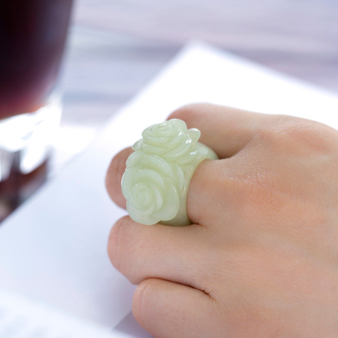 Solid Green Jade Ring Size 6.5 Stacking Ring Carved Natural Jade Stone ...