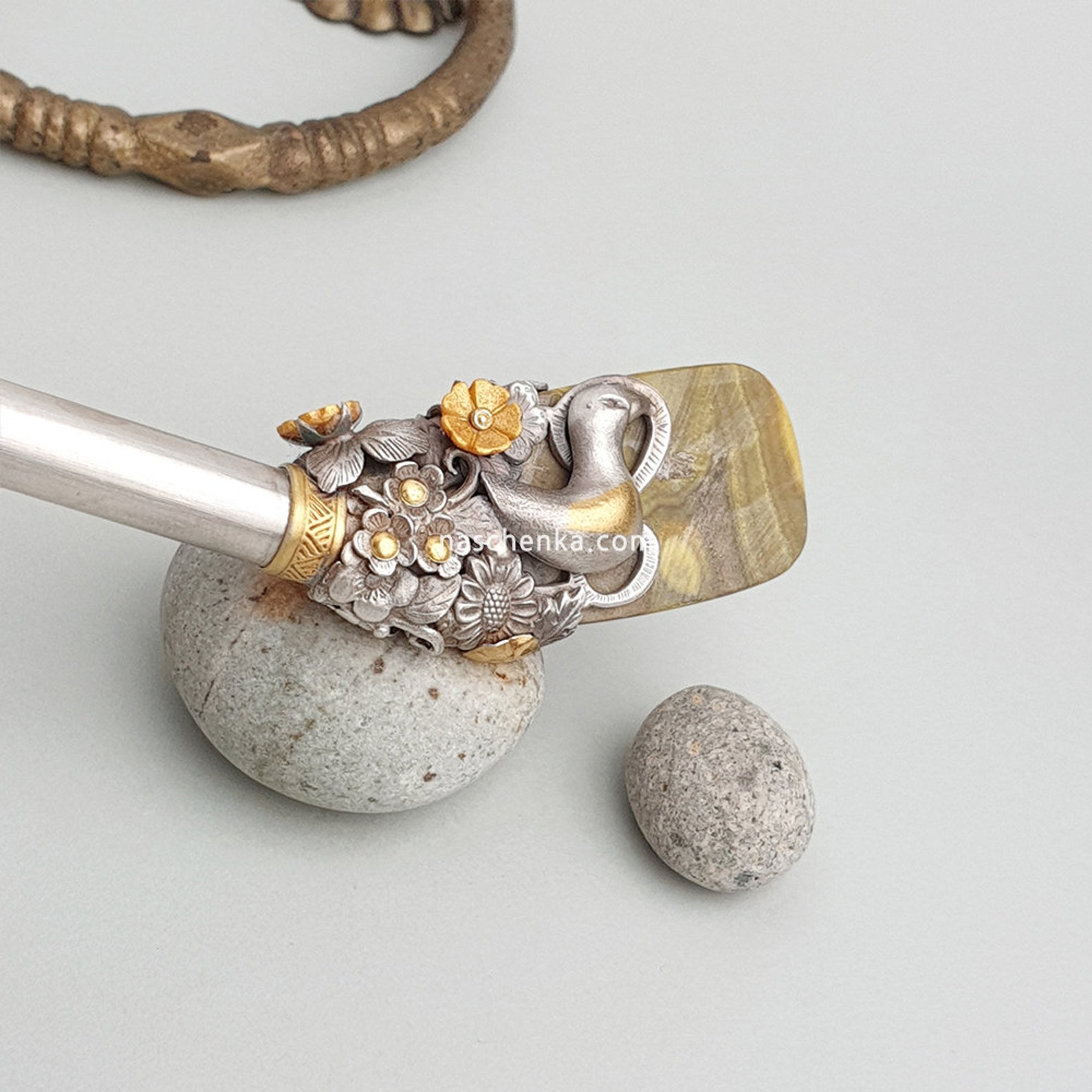 Sterling Silver Binyeo Hairpin | Handcrafted Korean Bird, Jasper ...