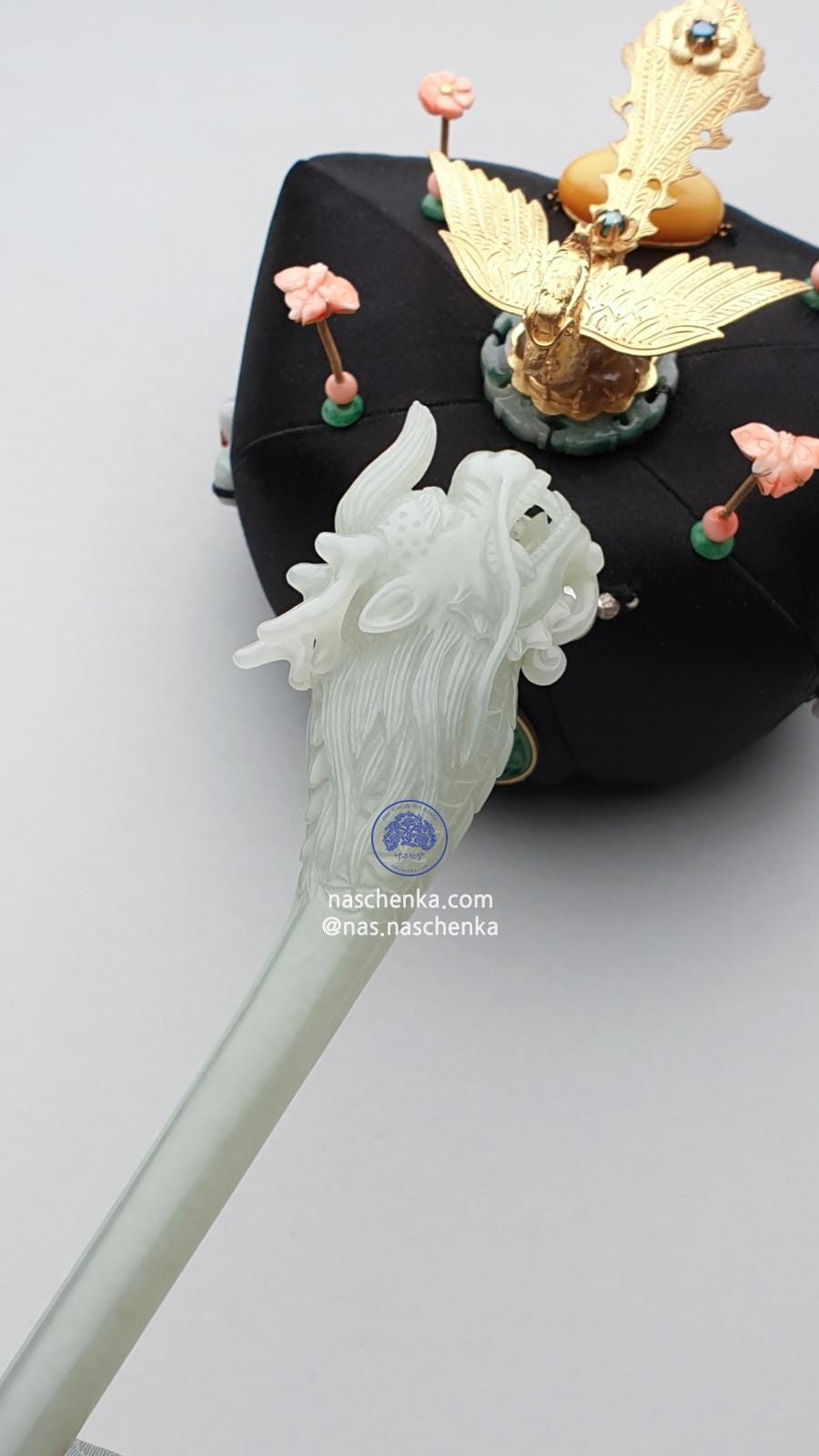 Dragon Handcrafted White Jade Binyeo 비녀 Exquisite Hand-carved Jade ...