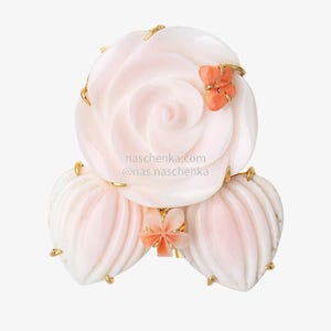 Elegant Pink Conch Shell Coral Brooch With Sterling Silver and Gold ...