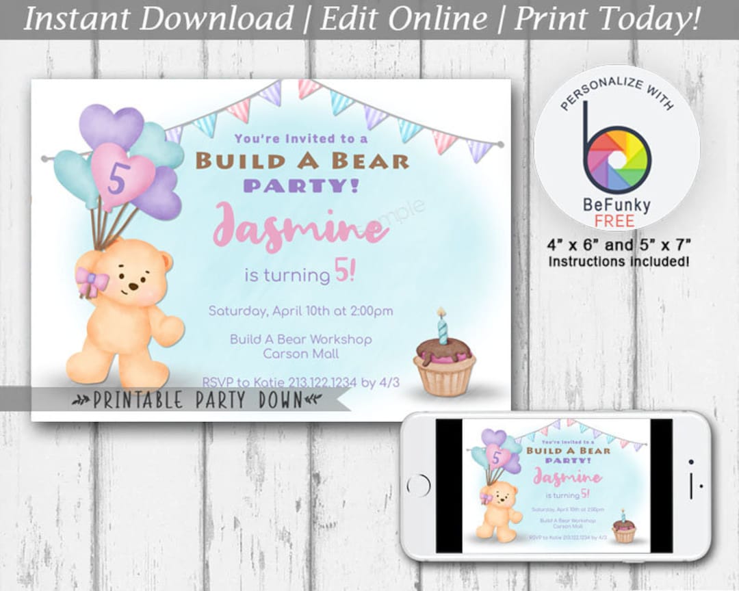 Bear Build Party Invite Template | Girl Workshop Birthday Invite ...