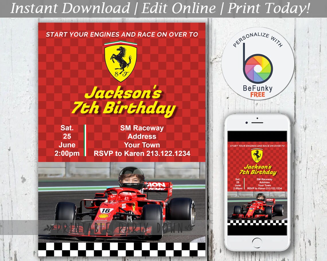 Race Car Photo Party Invite | Formula 1 Birthday Customize Personalize ...