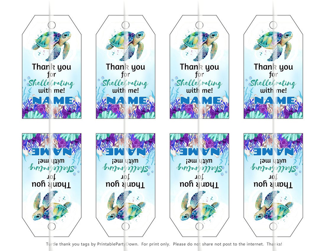 Editable Sea Turtle Thank You Tag Template Boy Under the Sea Turtle ...