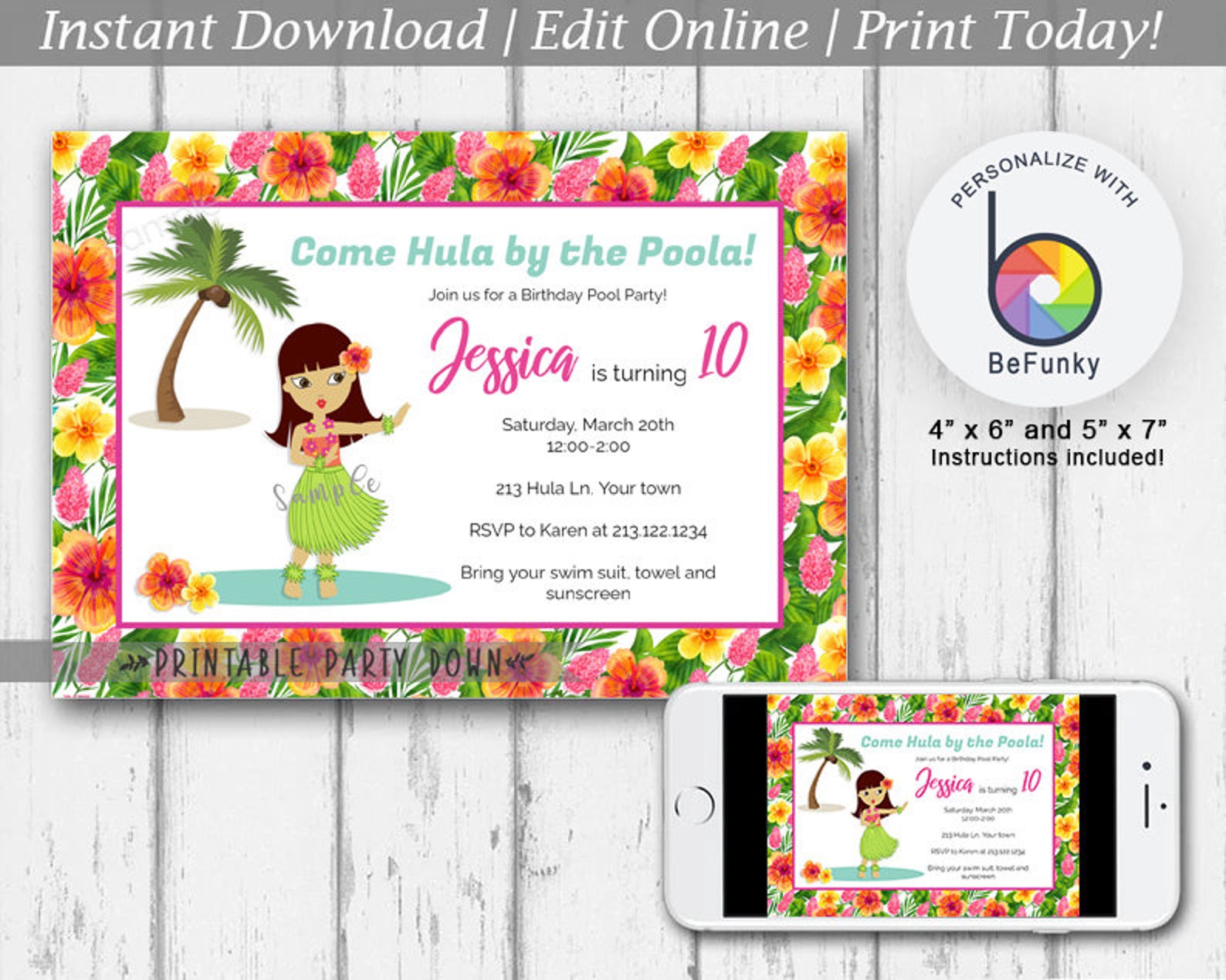 Hula Birthday Pool Party Invite Hawaiian Luau Birthday - Etsy