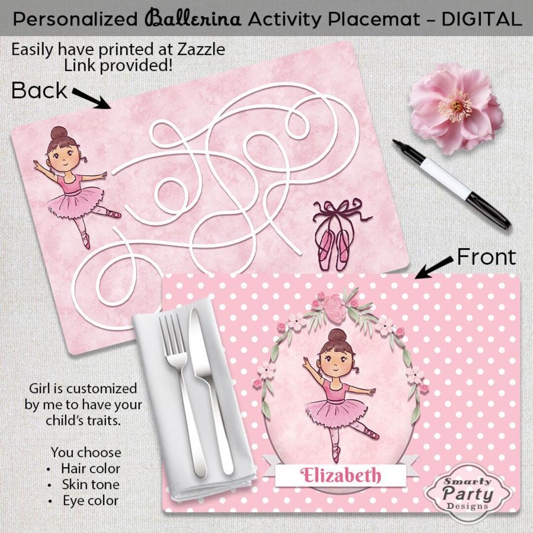 Ballerina Customized Placemat | Personalized Dance Placemat Front With ...