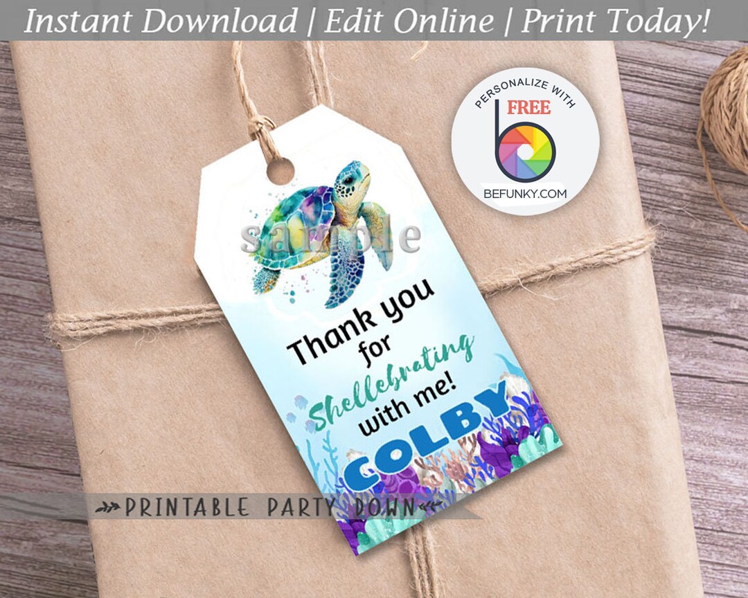 Editable Sea Turtle Thank You Tag Template | Boy Under the Sea Turtle ...
