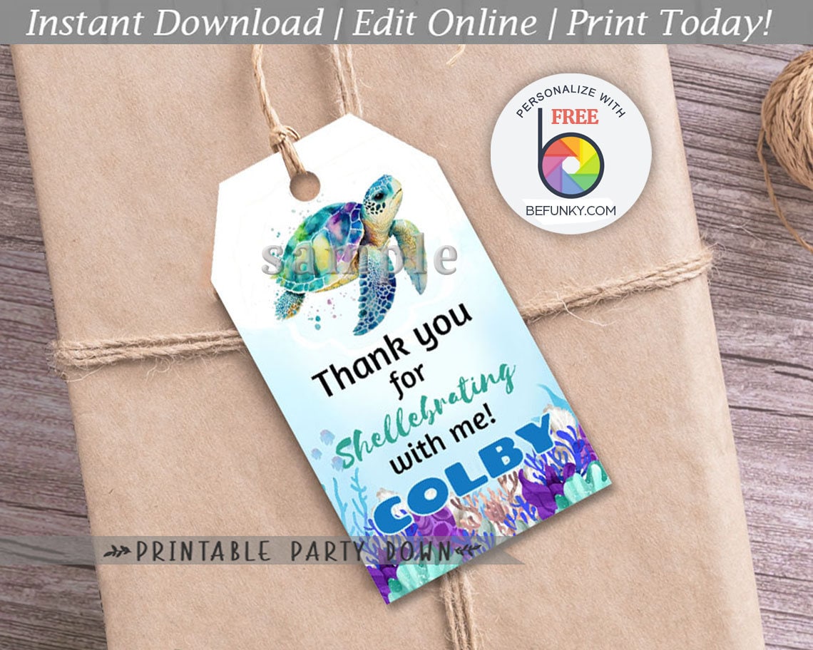 Editable Sea Turtle Thank You Tag Template Boy Under the Sea Turtle ...