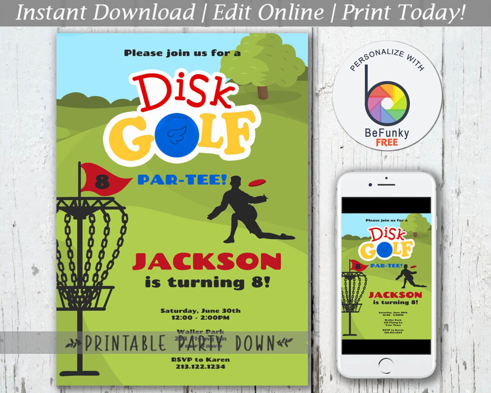 Disk Golf Party Invite Digital | Frisbee Golf Birthday Personalize ...