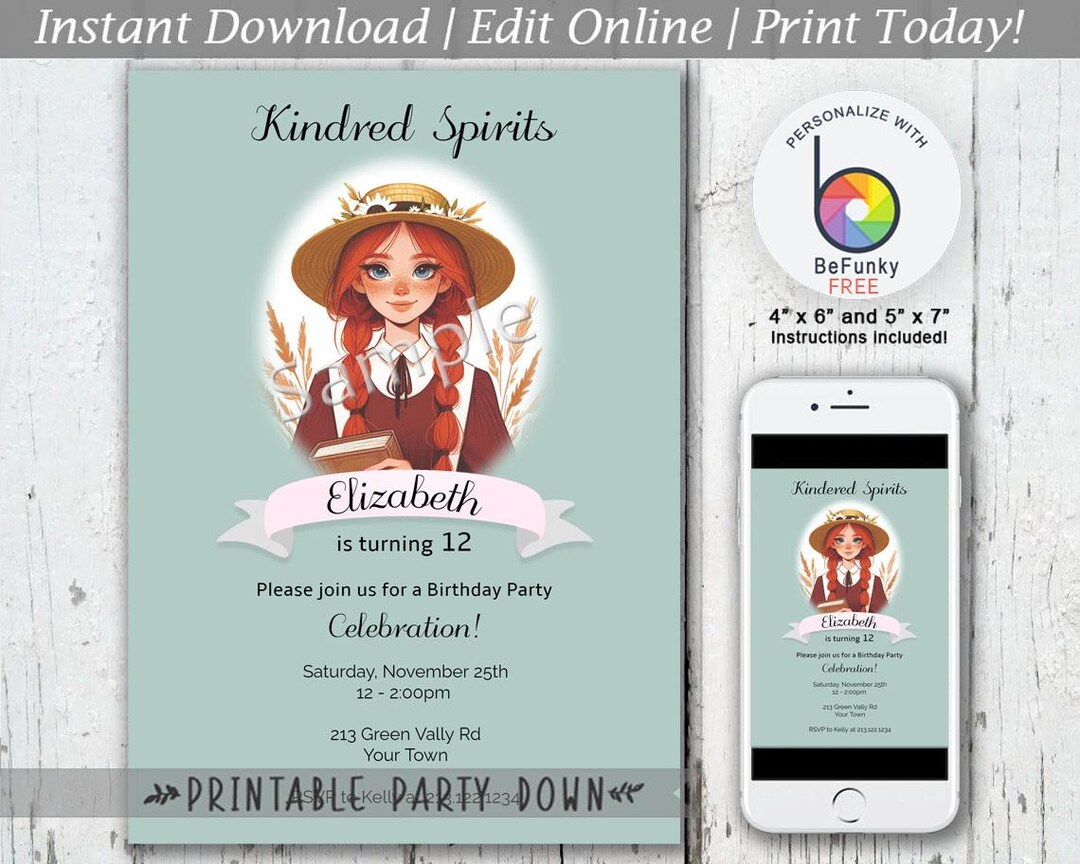 Anne of Green Gables Birthday Invite: Editable Template (digital ...