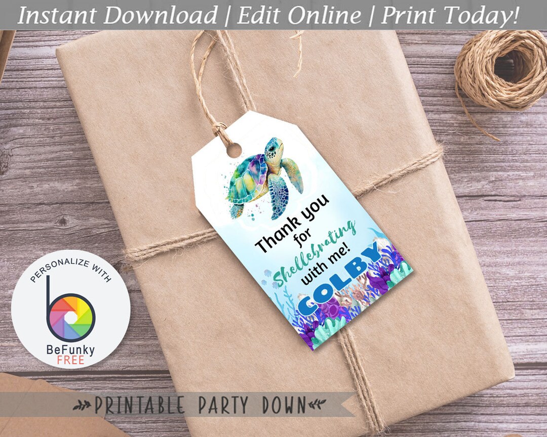Editable Sea Turtle Thank You Tag Template Boy Under the Sea - Etsy