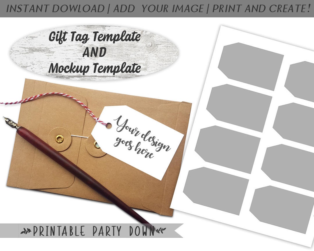 Gift Tag Template Rectangle PNG File 8.5"x11" Sheet With FREE Mockup ...
