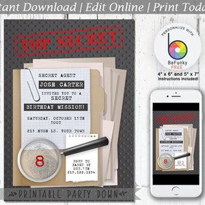 Secret Agent Spy Birthday Invite | Boy Top Secret Personalize Editable ...