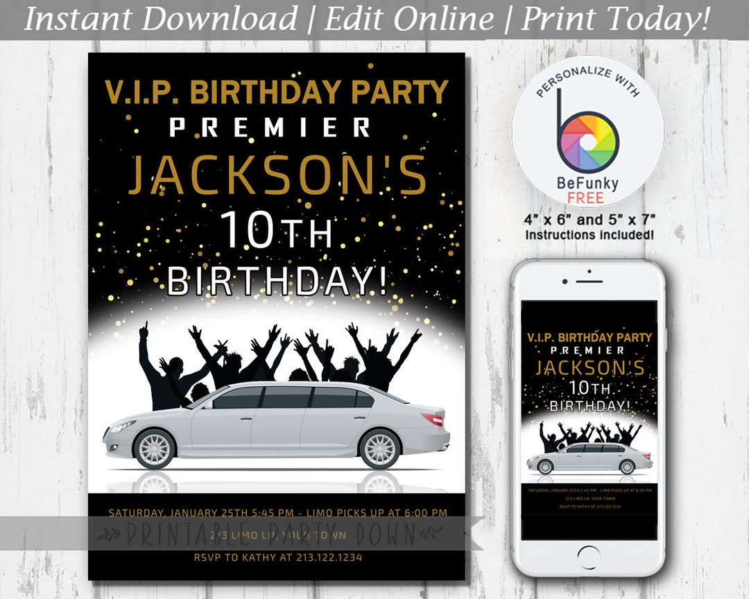 Limo Birthday Party Invite | VIP Birthday Customize Personalize ...