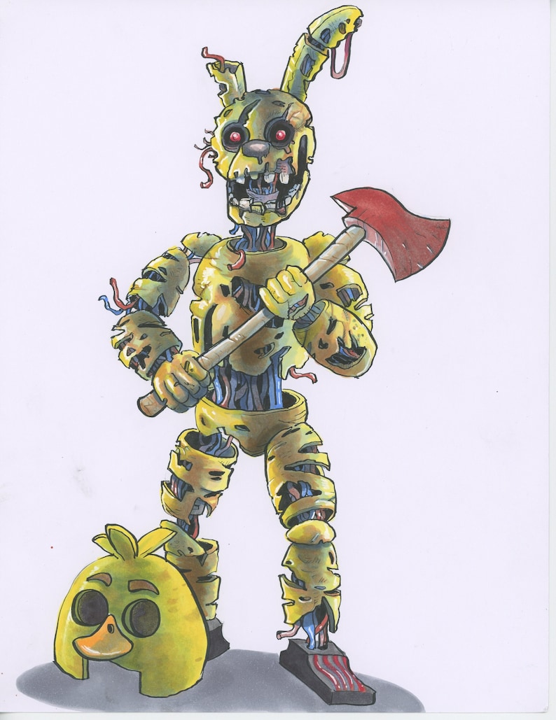Springtrap Bonnie, Five Nights at Freddy's Character Art, Hand Drawn ...