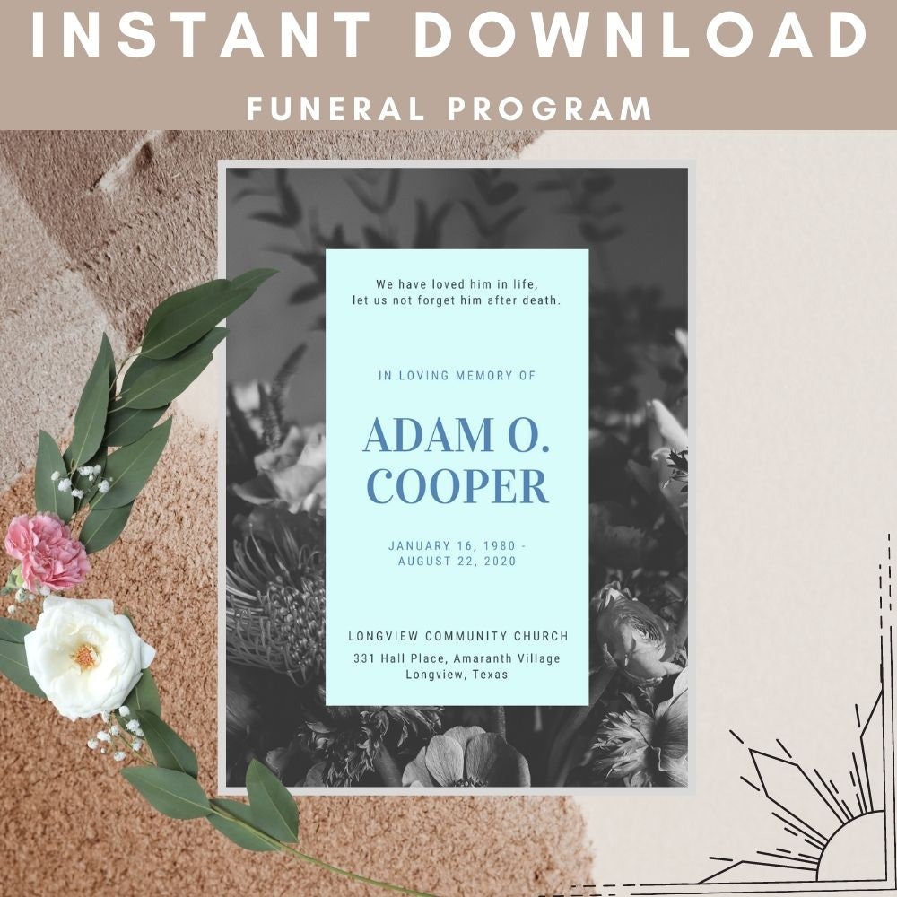 FUNERAL TEMPLATE, Order of SERVICE, Digital Downloadable Memorial ...