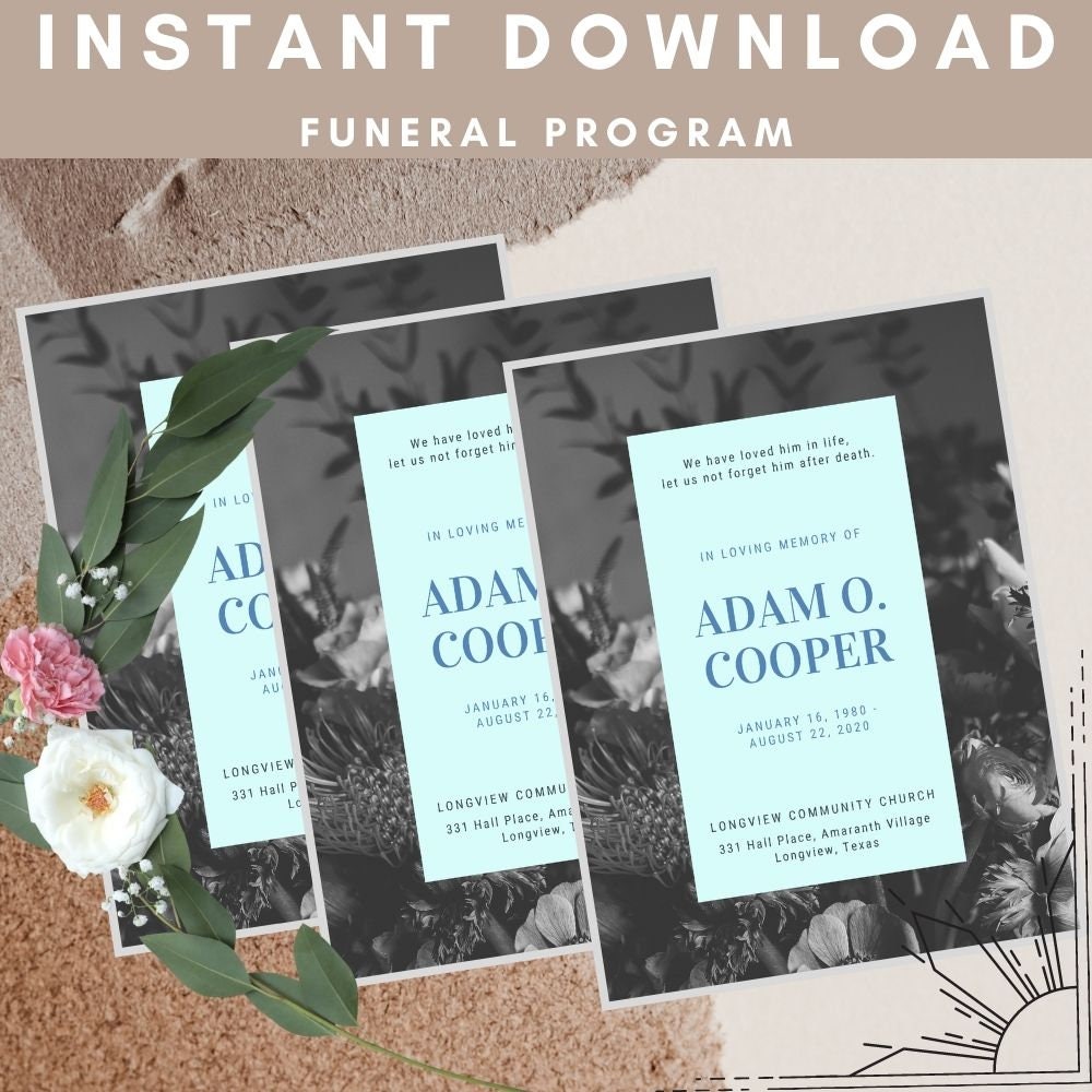 FUNERAL TEMPLATE, Order of SERVICE, Digital Downloadable Memorial ...