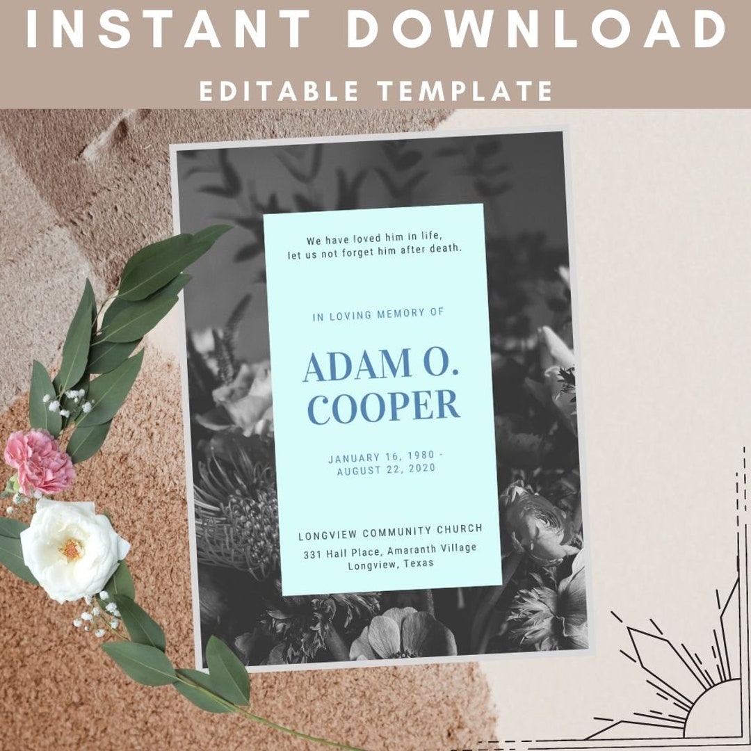 FUNERAL TEMPLATE, Order of SERVICE, Digital Downloadable Memorial ...