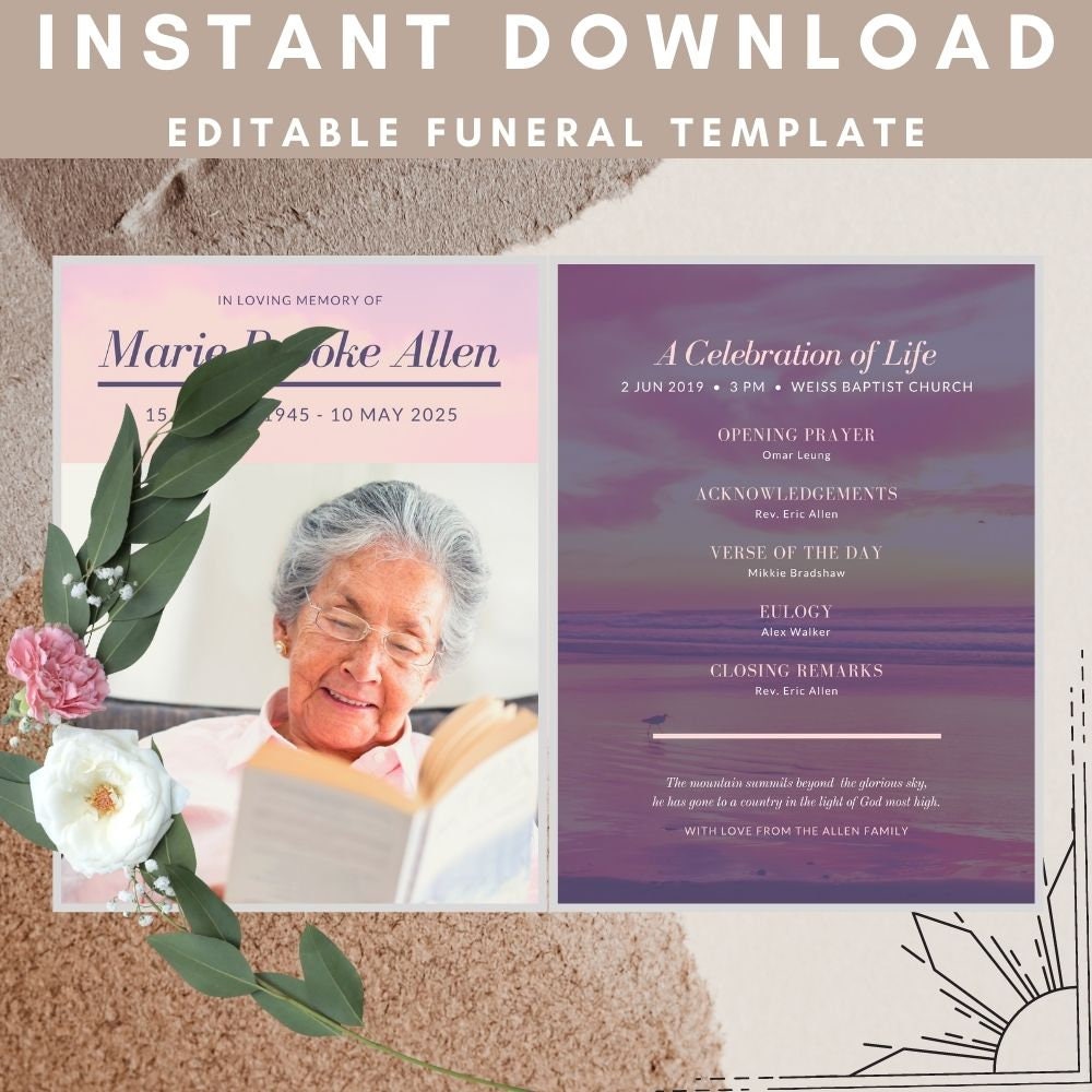 FUNERAL TEMPLATE PDF, Funeral Brochure, Digital Funeral Announcement in ...