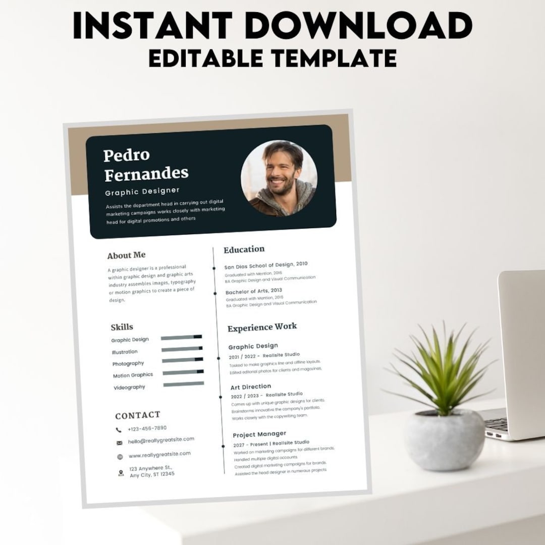 CREATIVE CV TEMPLATE, Minimalist Resume, Printable Brown Resume ...