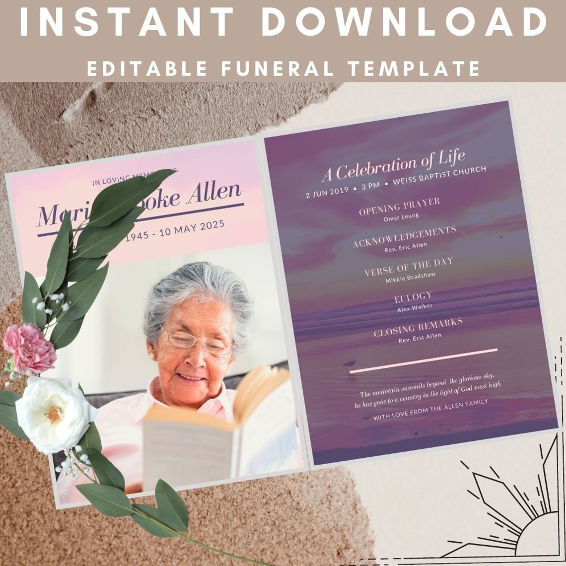 FUNERAL TEMPLATE PDF Funeral Brochure Digital Funeral - Etsy