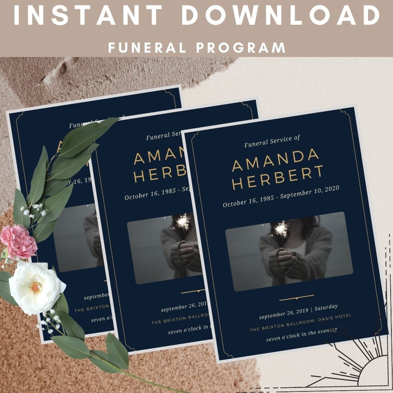 FEMALE FUNERAL, CEREMONY Program, Downloadable Memorial Funeral Program ...
