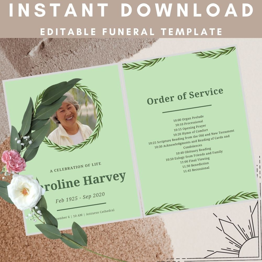 FUNERAL BROCHURE, FUNERAL Stationery, Caroline Harvey Editable Funeral ...
