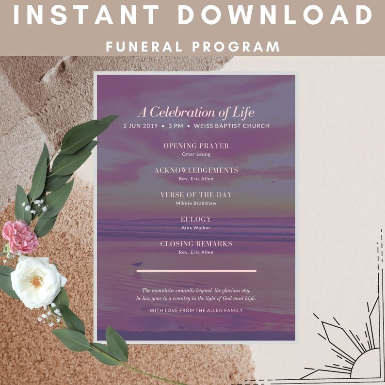 FUNERAL TEMPLATE PDF, Funeral Brochure, Digital Funeral Announcement in ...