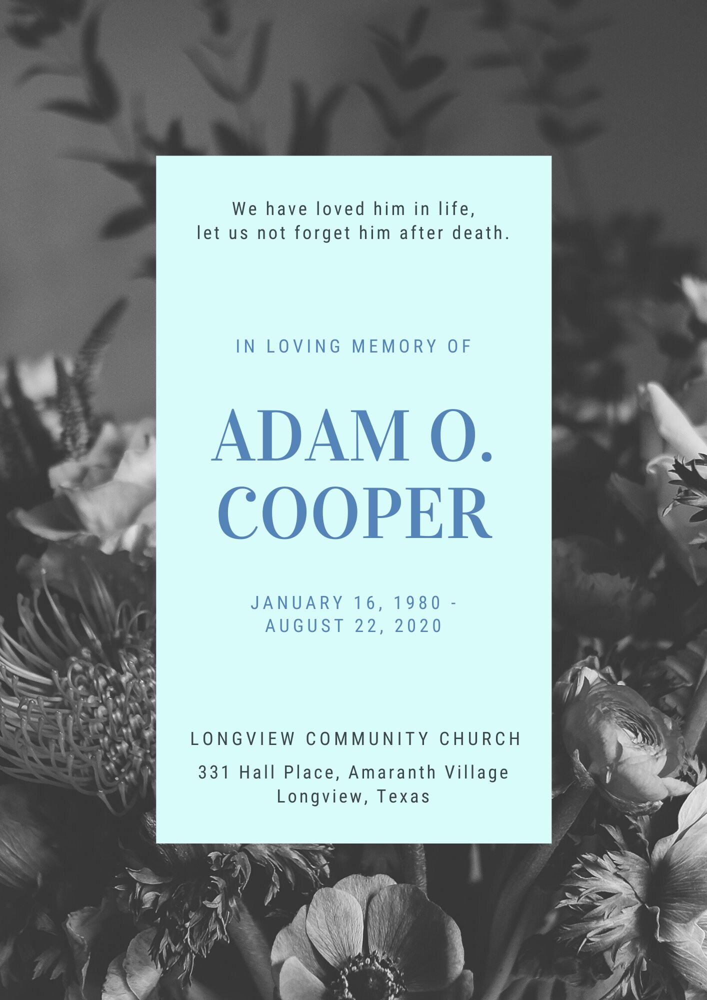 FUNERAL TEMPLATE, Order of SERVICE, Digital Downloadable Memorial ...