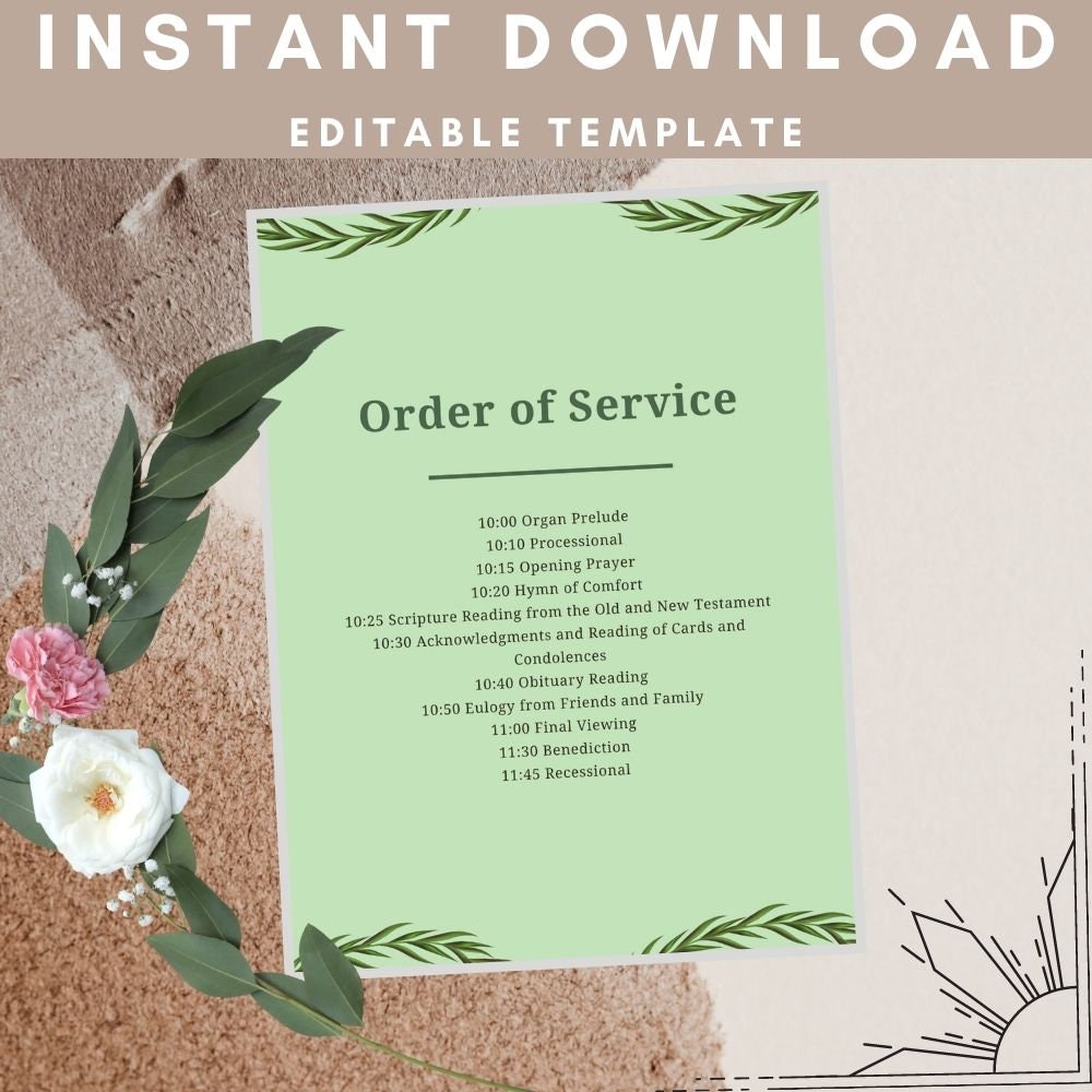 FUNERAL BROCHURE, FUNERAL Stationery, Caroline Harvey Editable Funeral ...