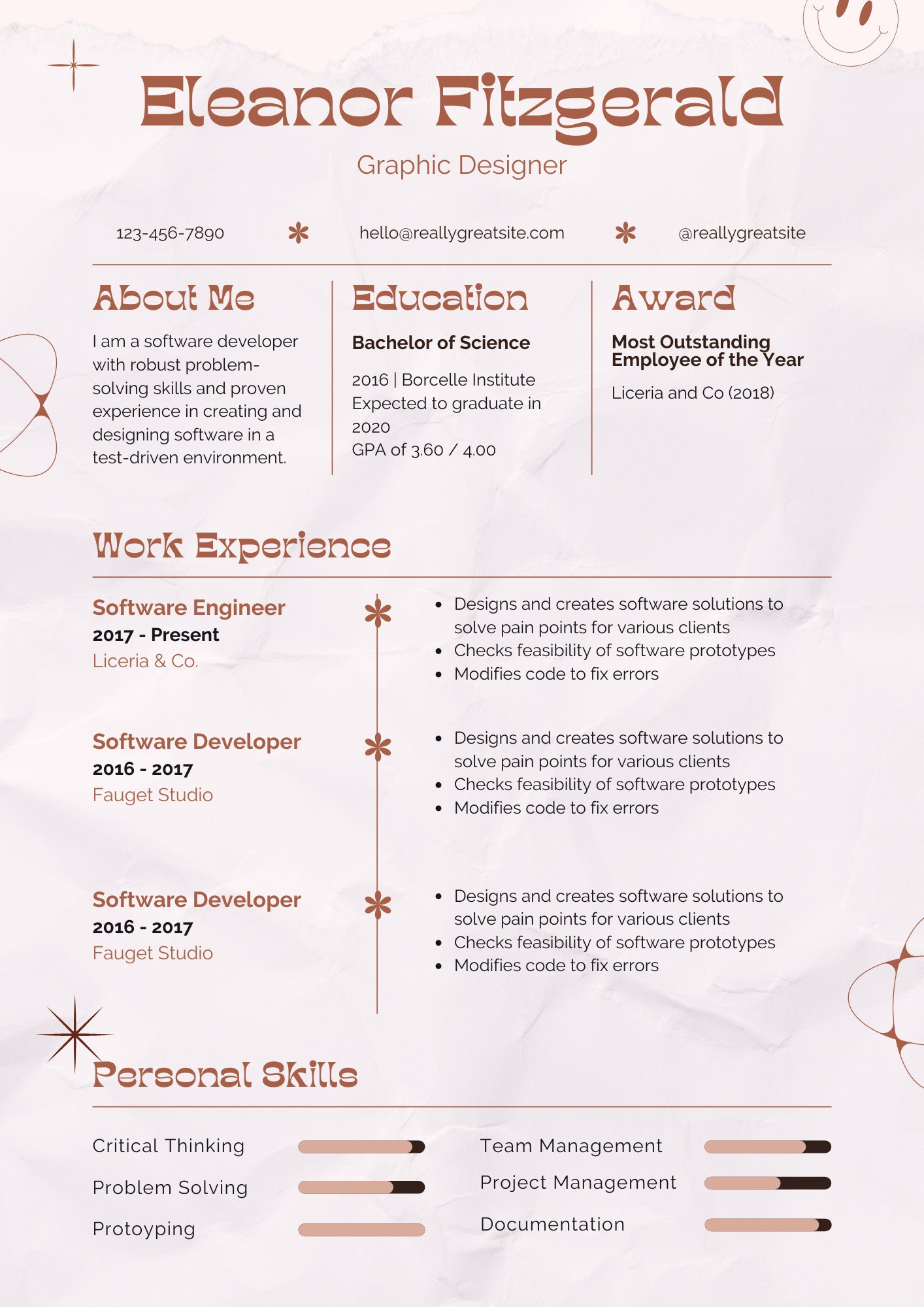 CV TEMPLATE MINIMAL, Unique Resume, Editable Downloadable Brown ...