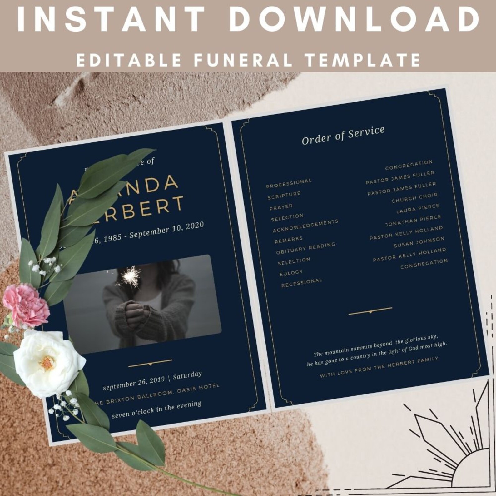 FEMALE FUNERAL CEREMONY Program Downloadable Memorial - Etsy
