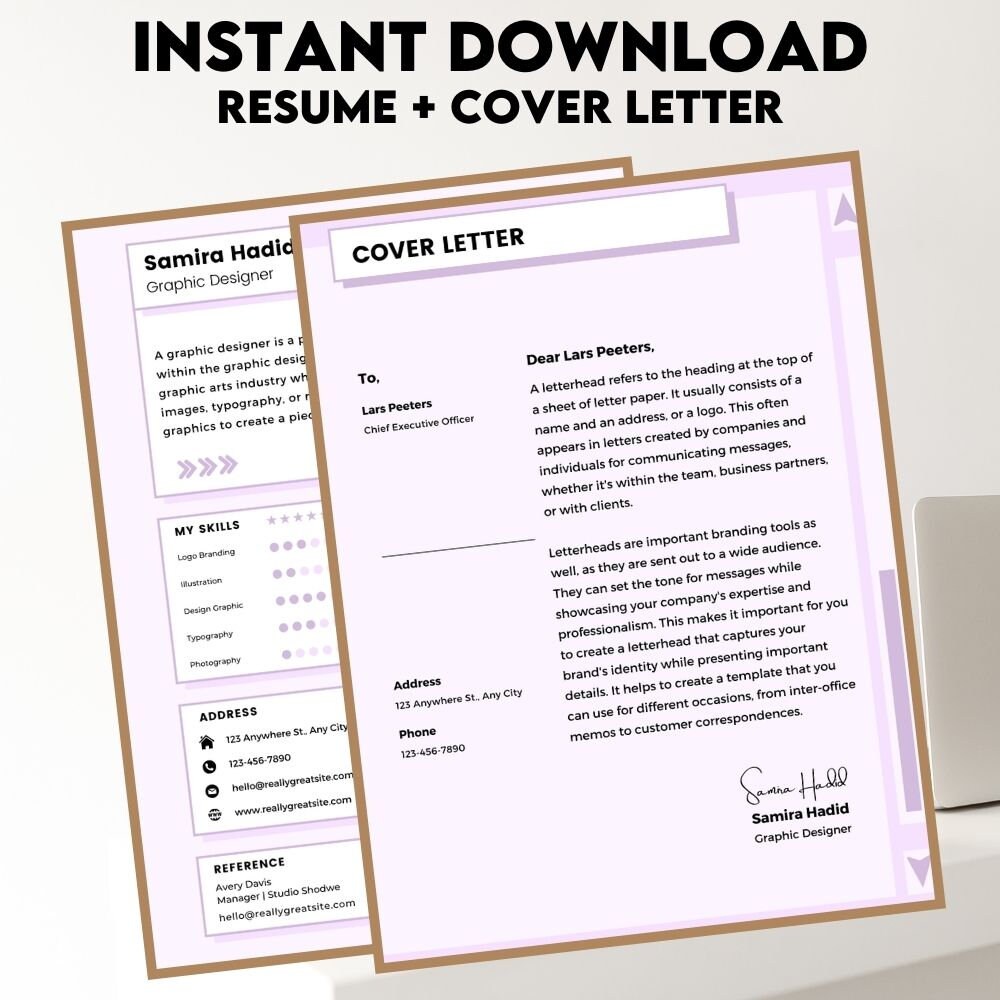 CUTE RESUME TEMPLATE, Ats Resume Template, Digital Downloadable Lilac ...