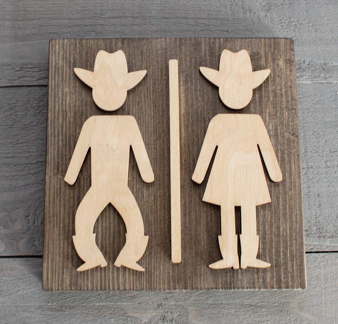 Restroom Door Sign, Cowboy & Cowgirl, Toilet Door Sign, Cabin Sign, WC ...