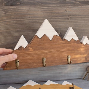 Wooden Mountain Range Key Holder, Wall Coat Rack, Hats Holder, Key ...