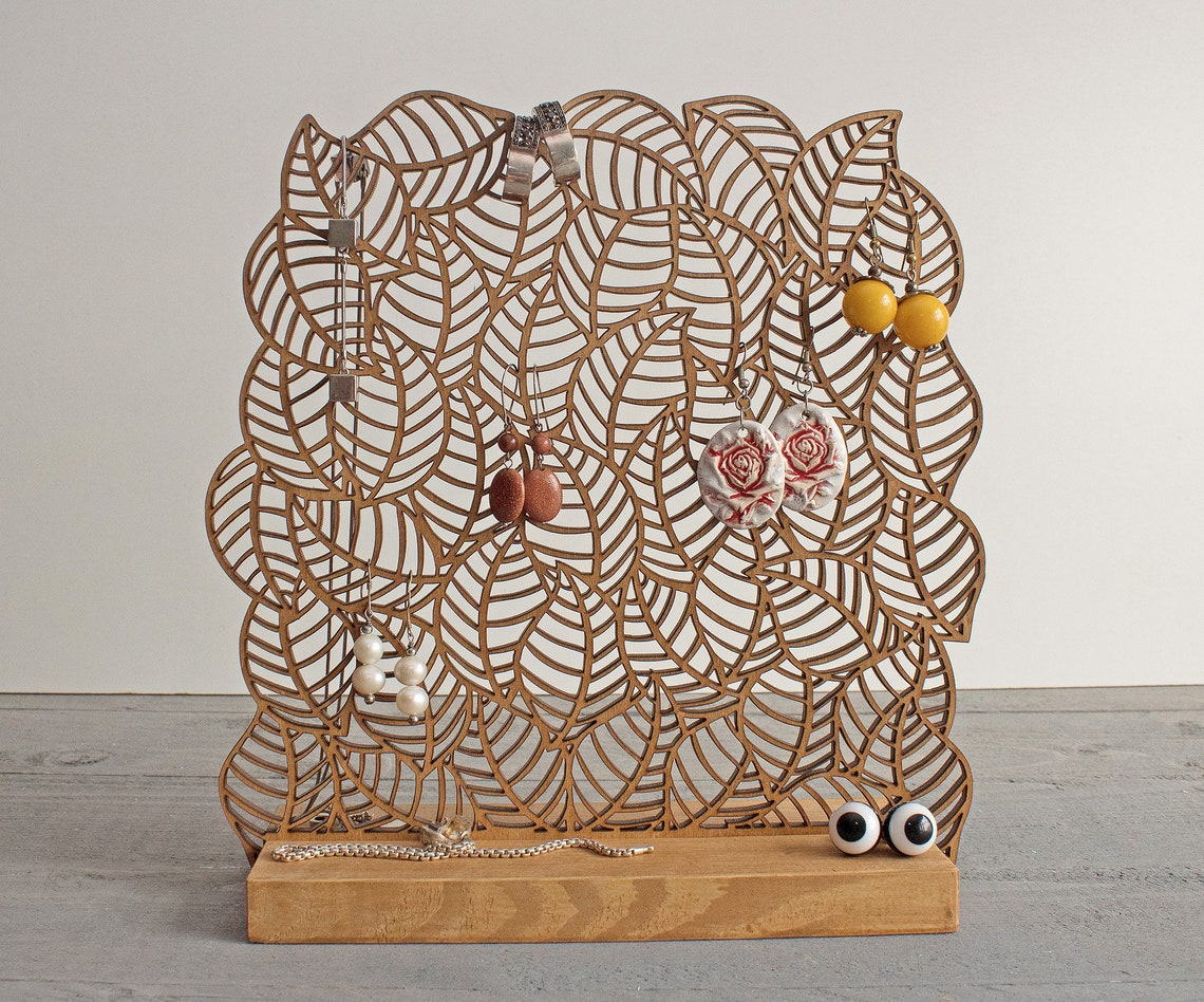 Wood Jewelry Organizer Tree Leaves / Earring Holder / Wooden - Etsy