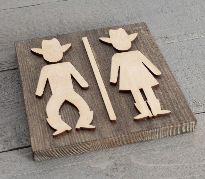 Restroom Door Sign, Cowboy & Cowgirl, Toilet Door Sign, Cabin Sign, WC ...
