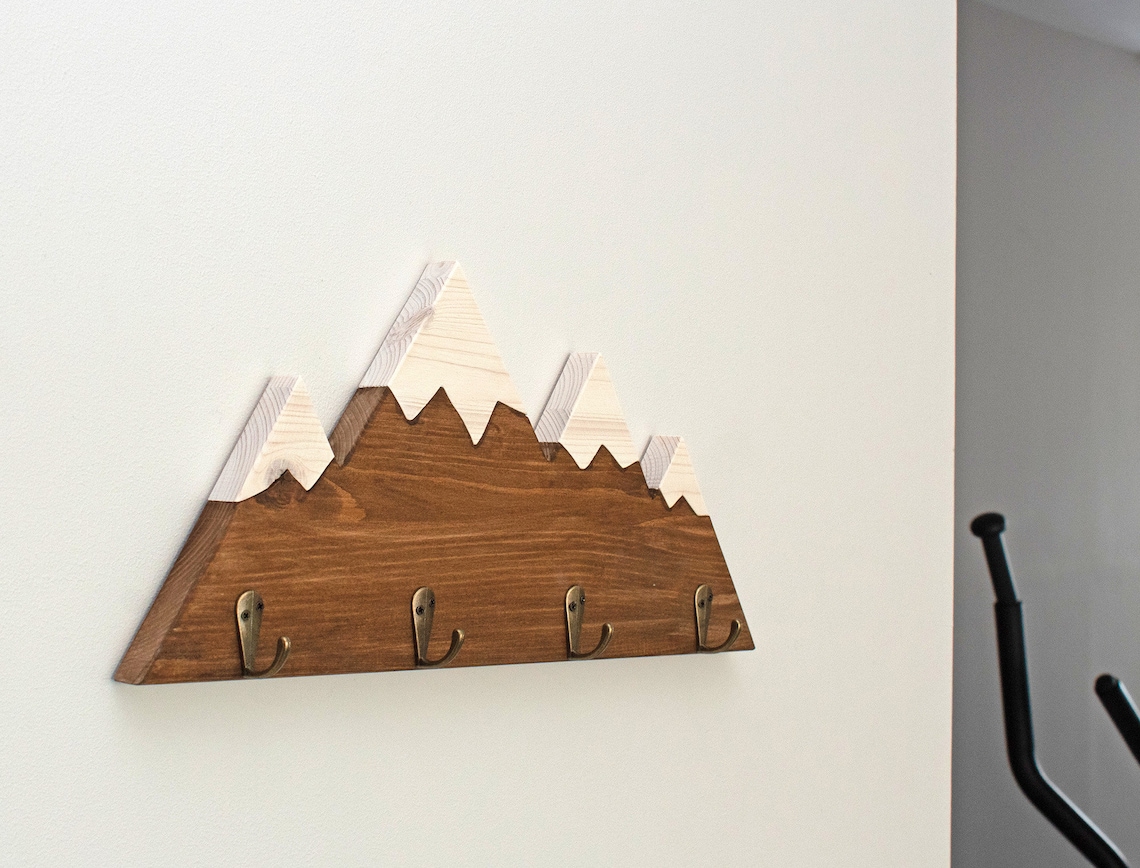 Wooden Mountain Range Key Holder Wall Coat Rack Hats Holder - Etsy