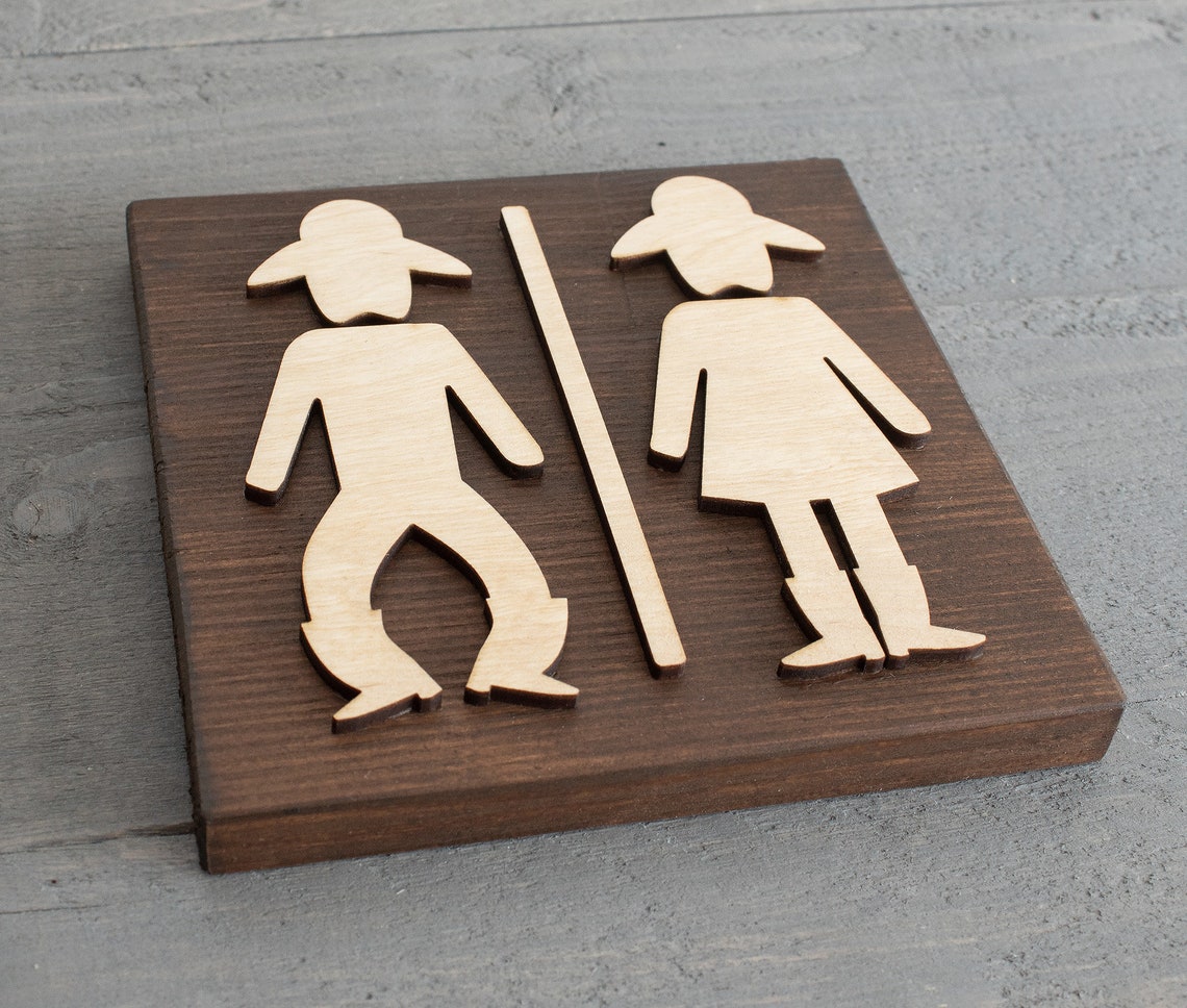 Restroom Door Sign Cowboy & Cowgirl Toilet Door Sign Cabin | Etsy