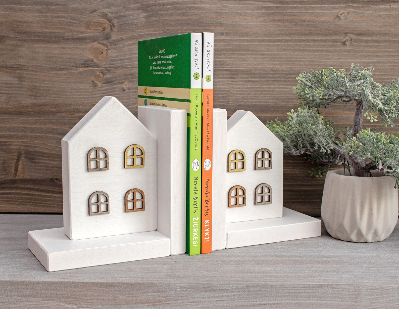 Wood House Bookends Book Stopper Shelf Decor - Etsy