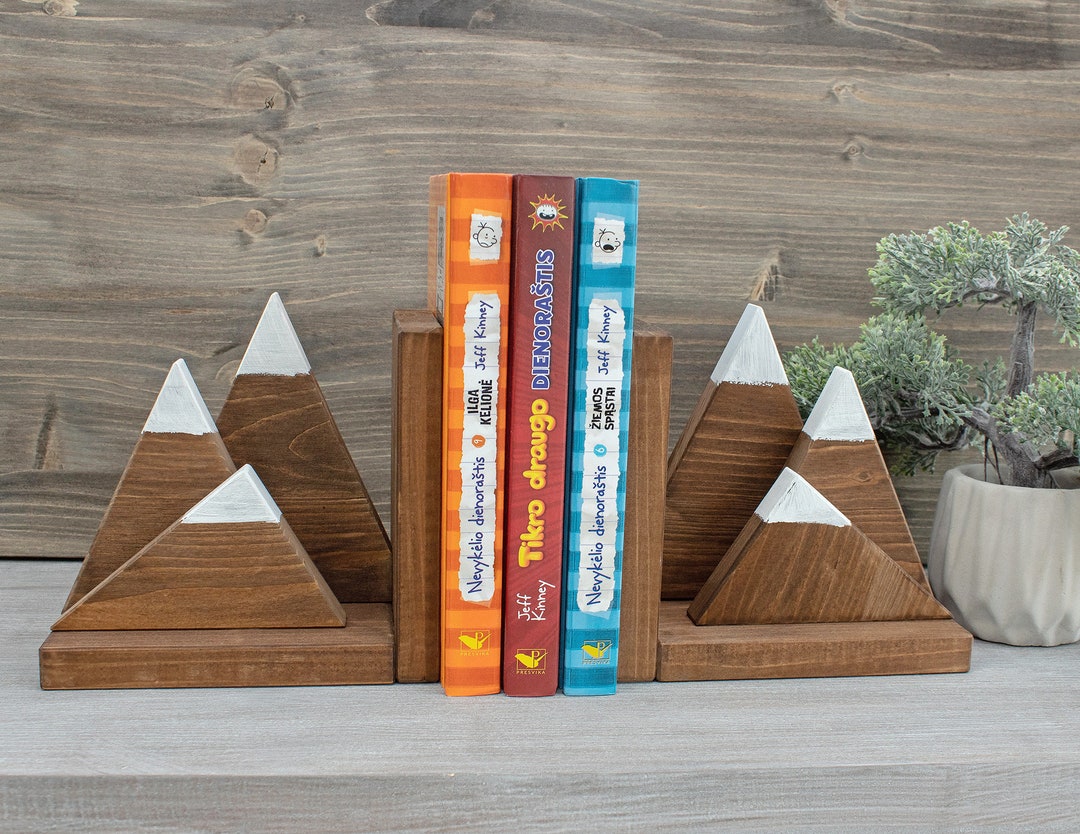 Wood Mountain Bookends, Book Stopper, Shelf Decor - Etsy
