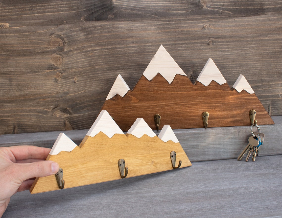 Wooden Mountain Range Key Holder Wall Coat Rack Hats Holder - Etsy