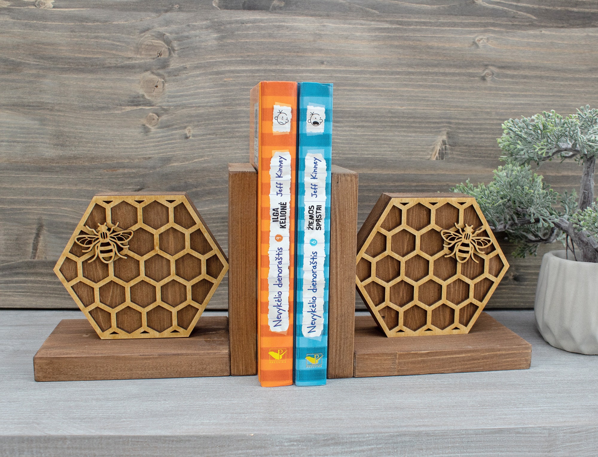 Wooden Honeycomb Bookends Bee Bookends Book Stopper Shelf | Etsy