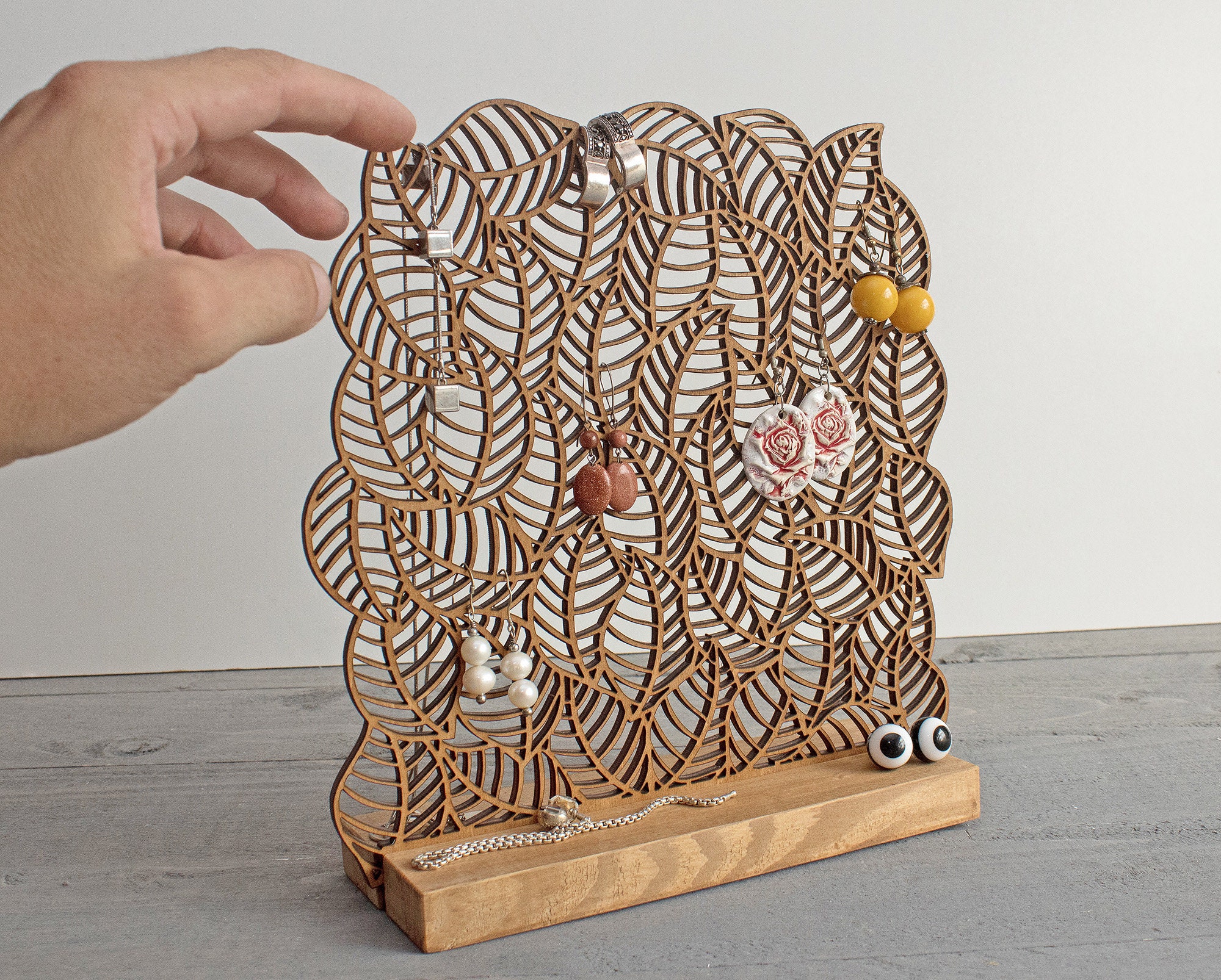 Wood Jewelry Organizer Tree Leaves / Earring Holder / Wooden - Etsy