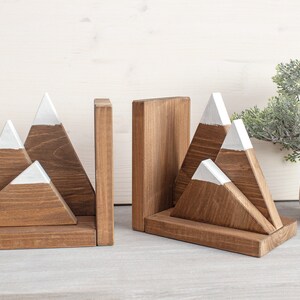 Wood Mountain Bookends, Book Stopper, Shelf Decor - Etsy