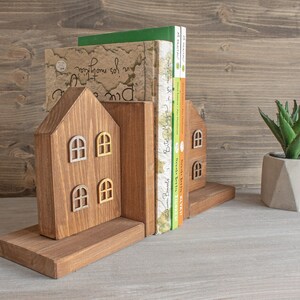 Wood House Bookends, Book Stopper, Shelf Decor - Etsy