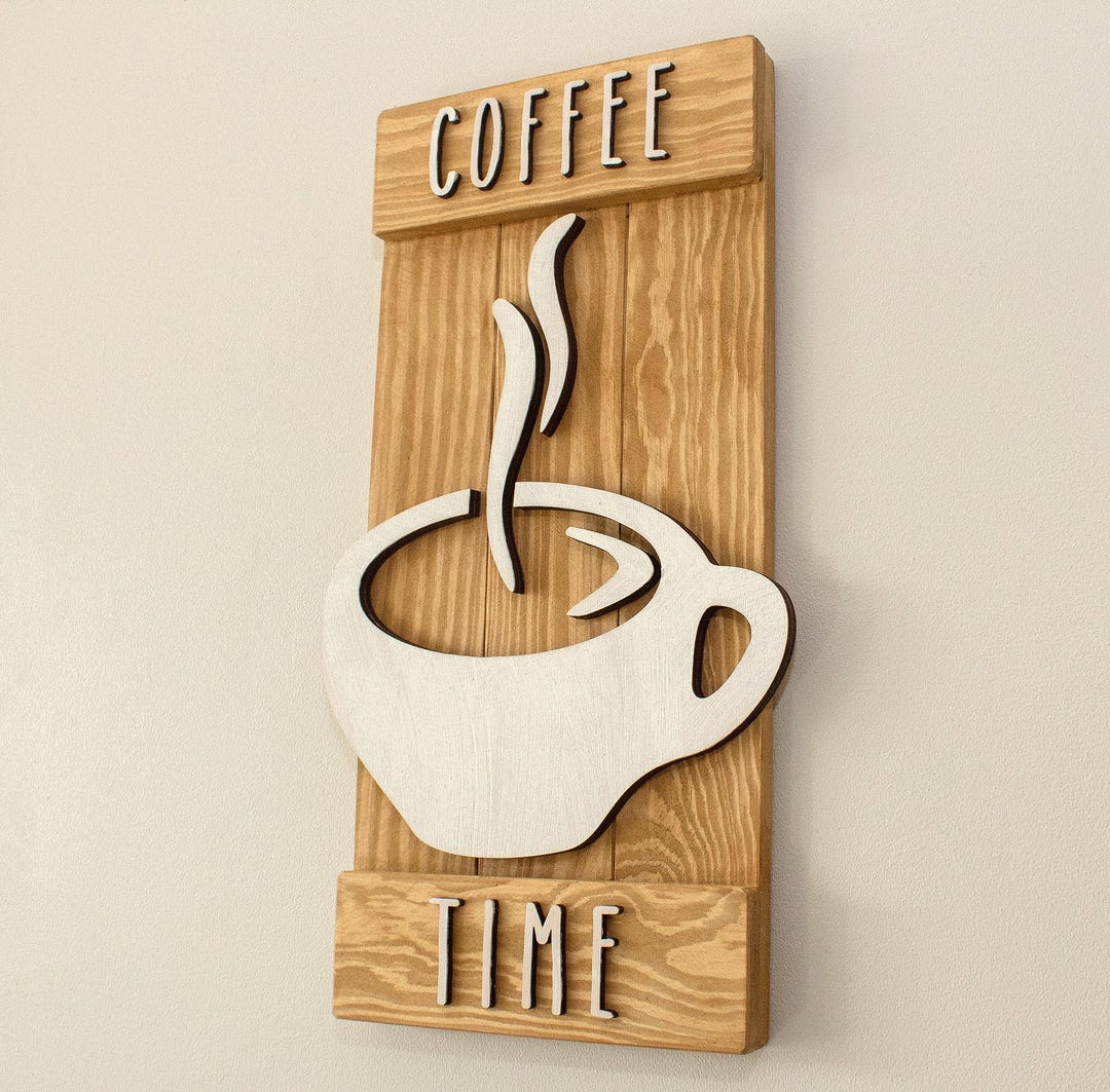 Wooden Coffee Bar Sign, Coffee Time, Coffee Cup, Wall Decor, Wood Sign ...