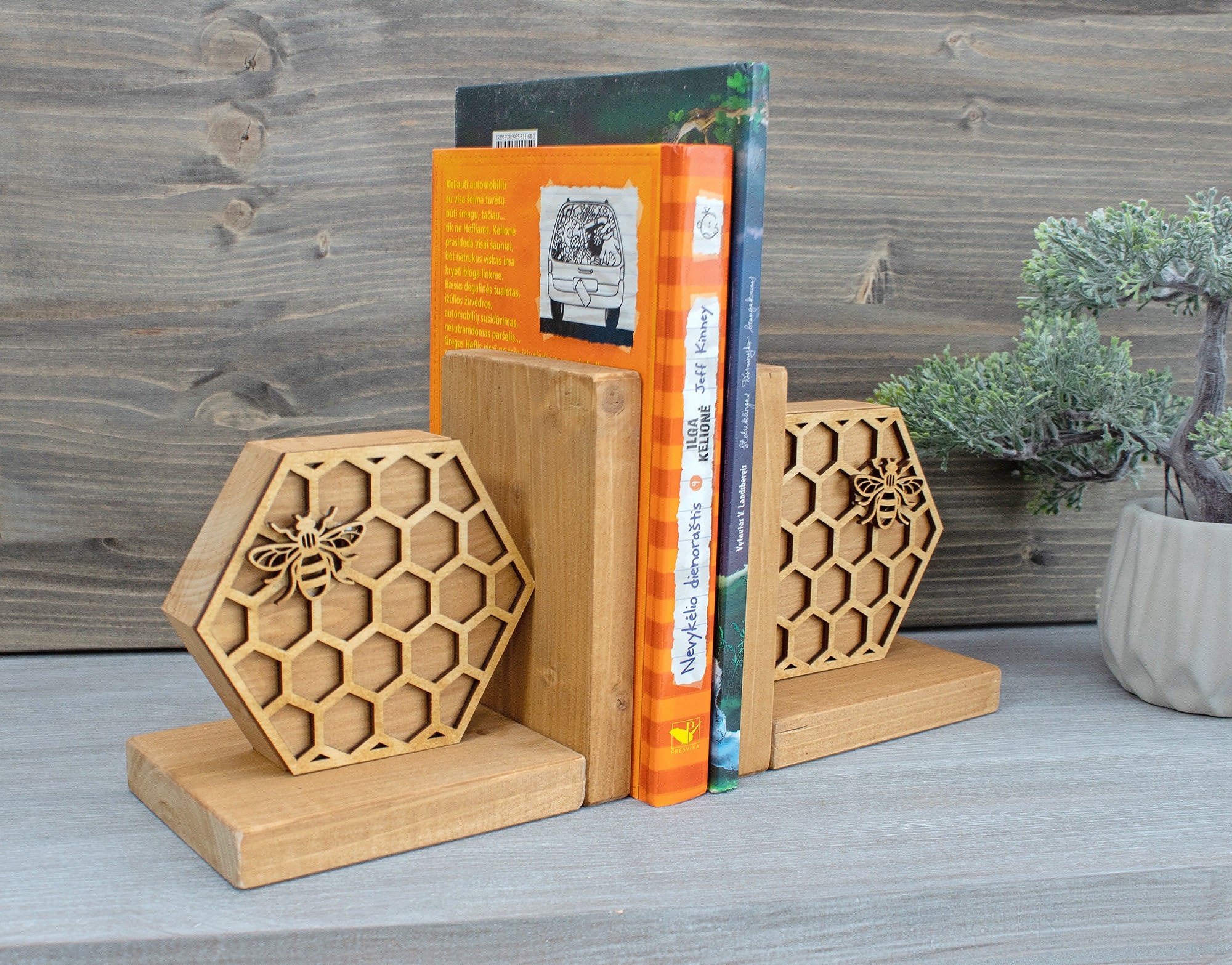 Wooden Honeycomb Bookends Bee Bookends Book Stopper Shelf | Etsy
