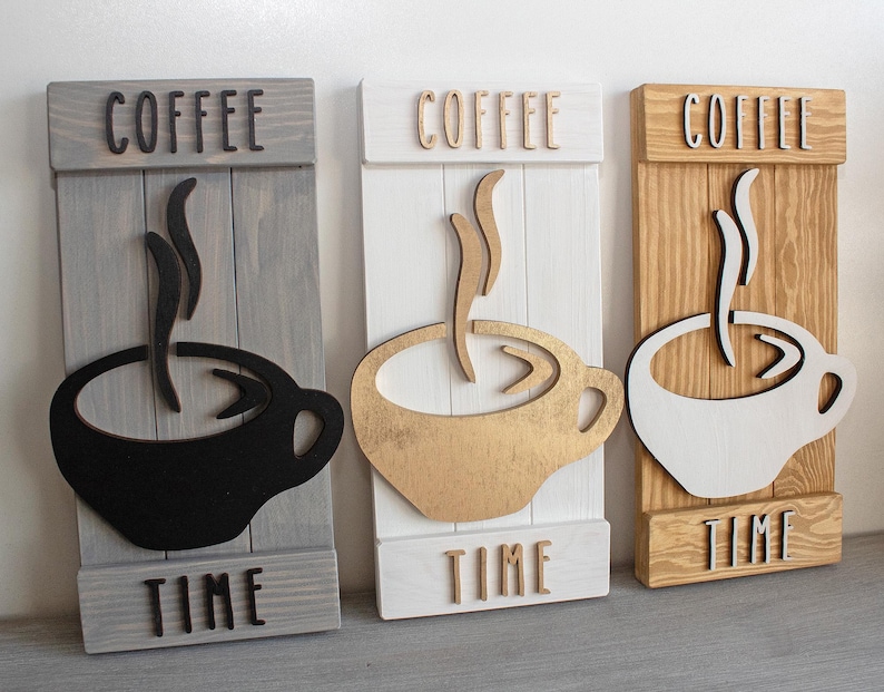 Wooden Coffee Bar Sign, Coffee Time, Coffee Cup, Wall Decor, Wood Sign ...