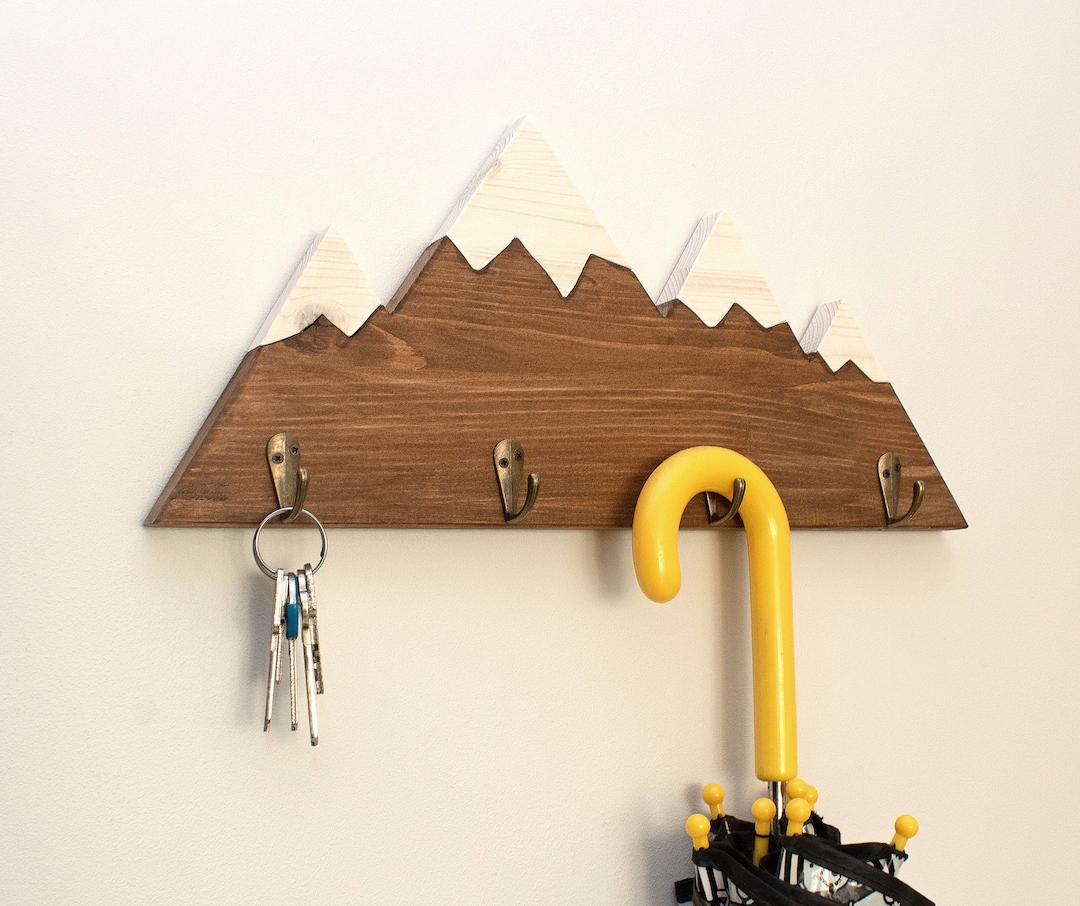 Wooden Mountain Range Key Holder, Wall Coat Rack, Hats Holder, Key ...