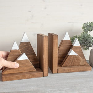Wood Mountain Bookends, Book Stopper, Shelf Decor - Etsy